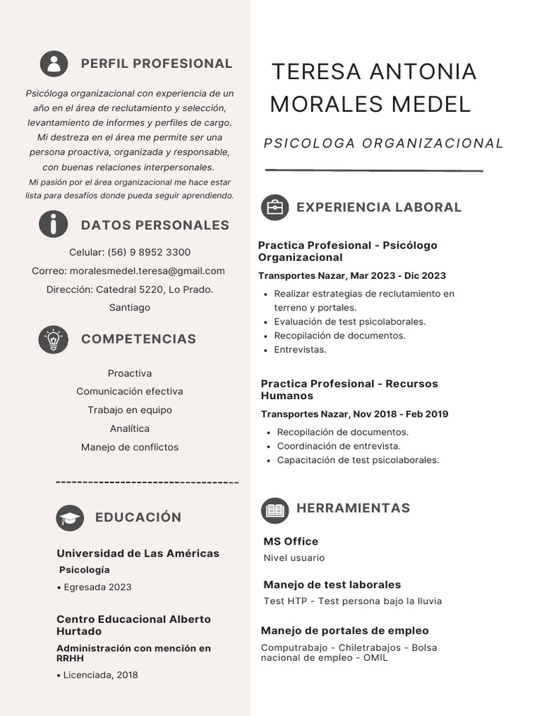 Curriculum Vitae Profesional Mujer con Iconos Moderno Beige y Blanco | Descargar gratis PDF ...