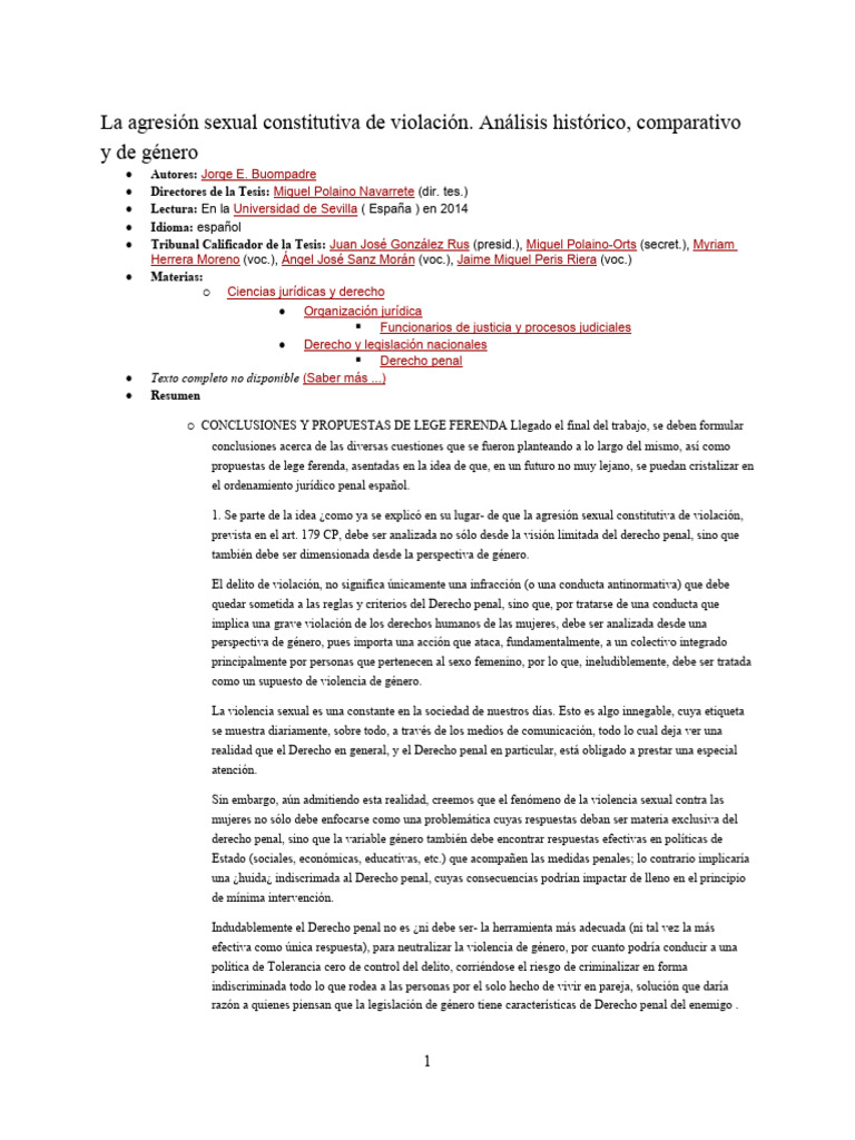 La Agresión Sexual Constitutiva de Violación | PDF | La violencia contra las mujeres | Derecho penal