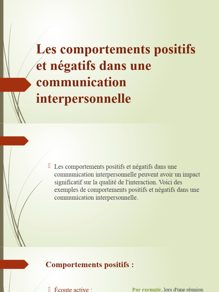 Les Comportements Positifs Et Négatifs Dans Une Communication | PDF | la communication ...