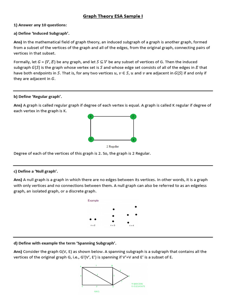 Graph Theory Esa Sample I Solved Pdf Vertex Graph Theory Combinatorics 