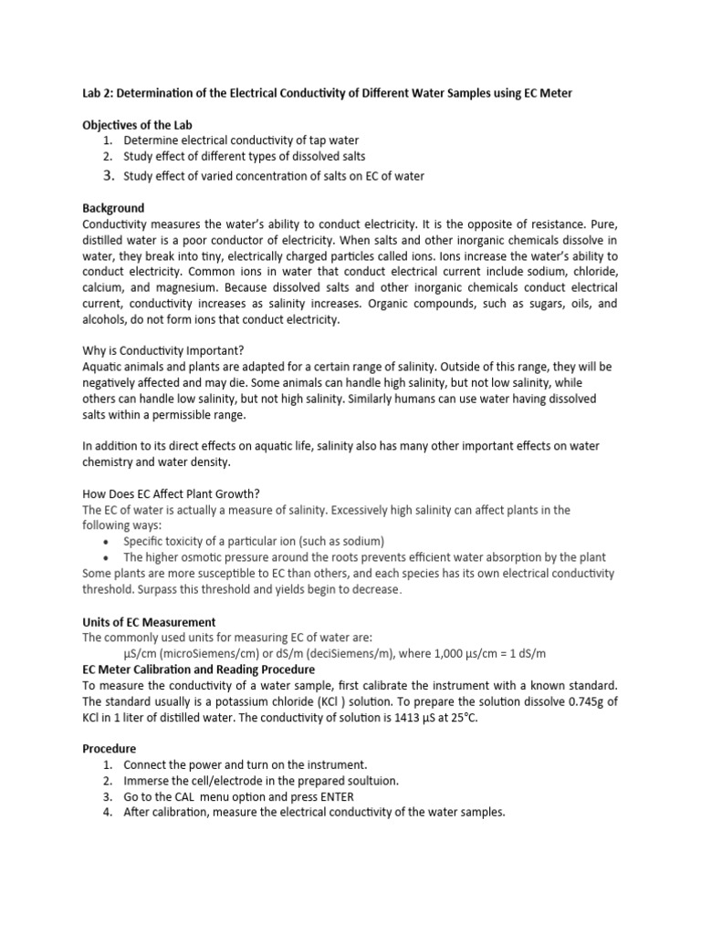 Labs 2 & 3 EC and Turbidity | PDF | Salinity | Water