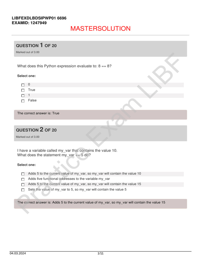 LIBFEXDLBDSIPWP01 Mastersolution | PDF | Integer (Computer Science) | Computer Science