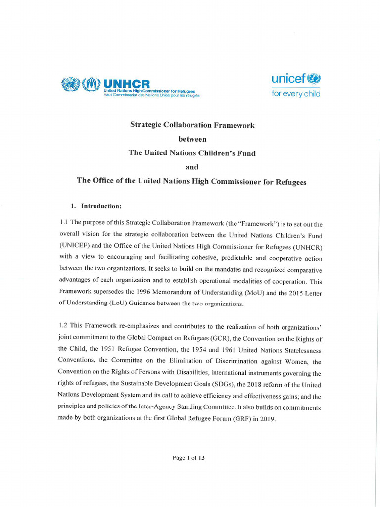 UNICEF-UNHCR Strategic Collaboration Framework | PDF | Refugee | Unicef
