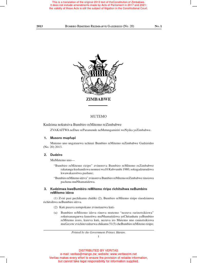 2013 Constitution of Zimbabwe Overview | PDF | Bantu | Linguistics