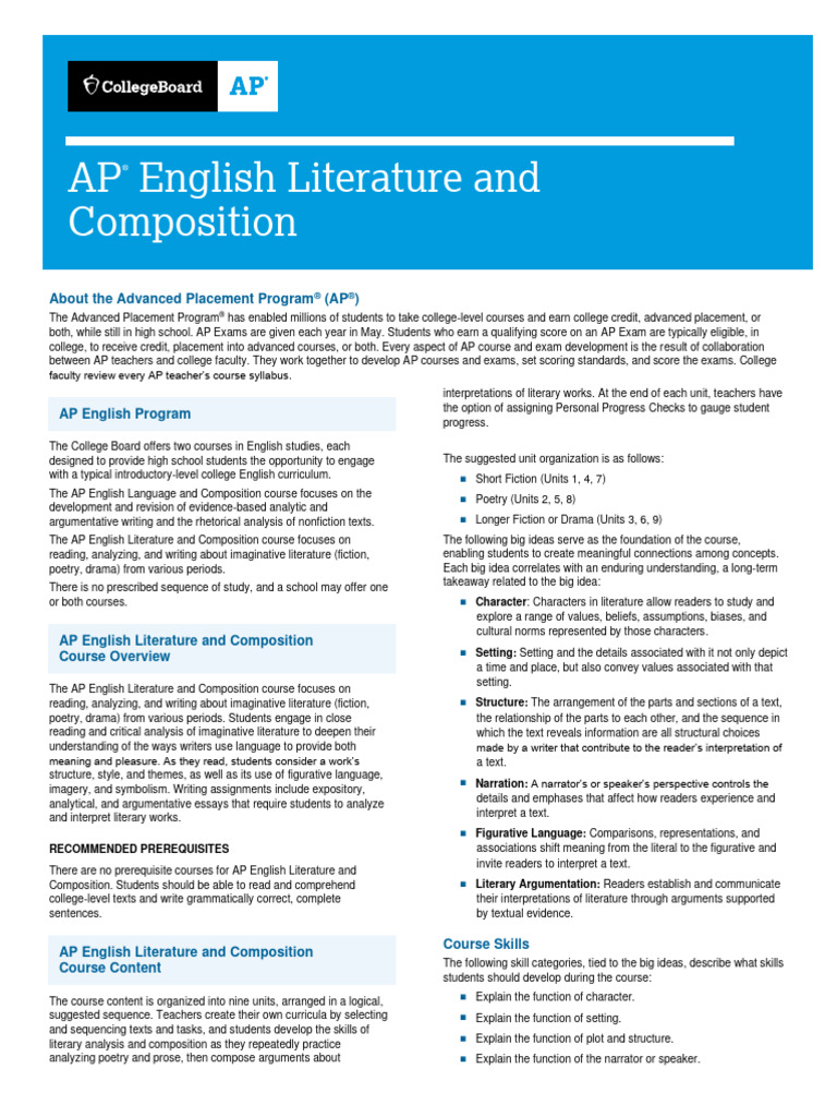 Ap English Literature and Composition Course Overview | PDF | English ...