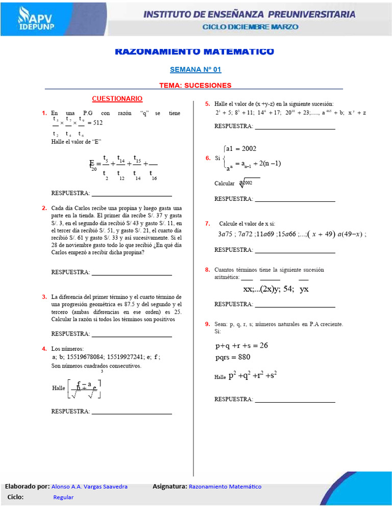 RM S01 Sucesiones Alumnos. 2021 - 2022 | PDF | Matemáticas