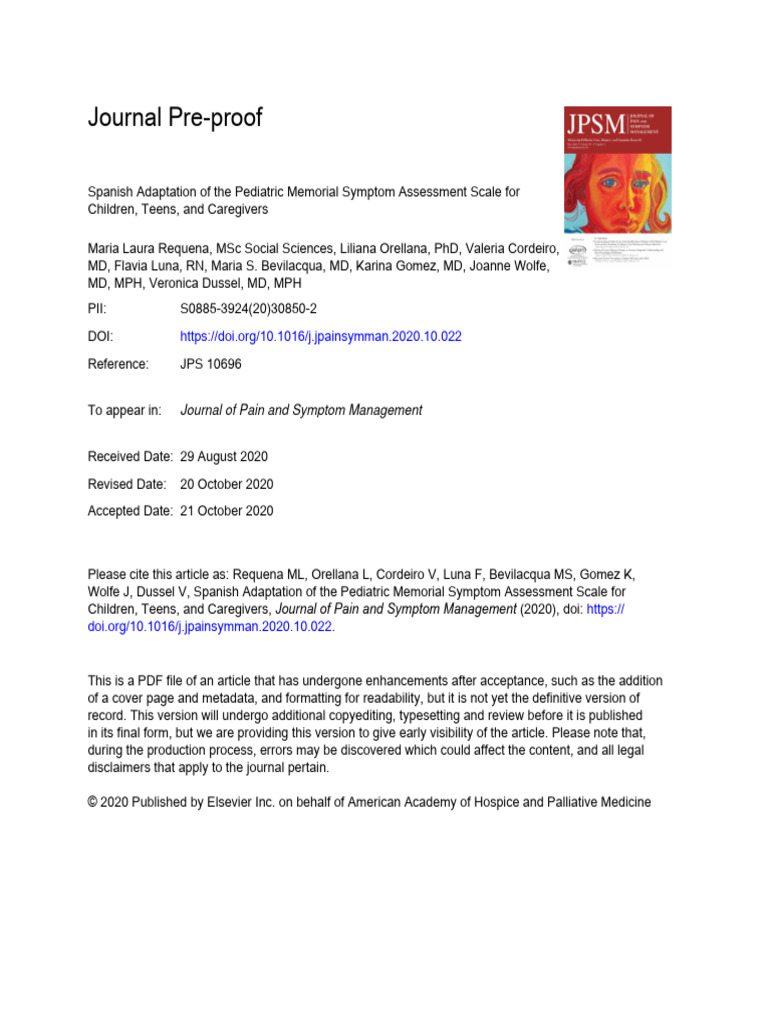 2020 MSAS Adaptacion Español Pediatria | PDF | Validity (Statistics ...