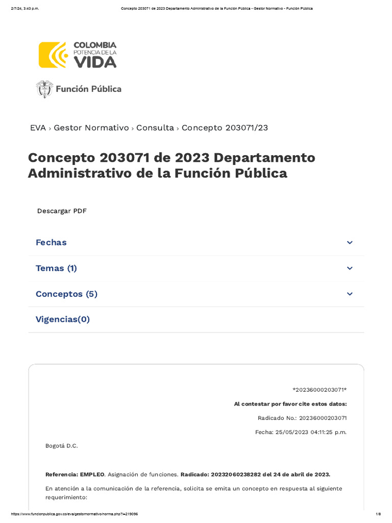 Concepto 203071 de 2023 Departamento Administrativo de La Función ...
