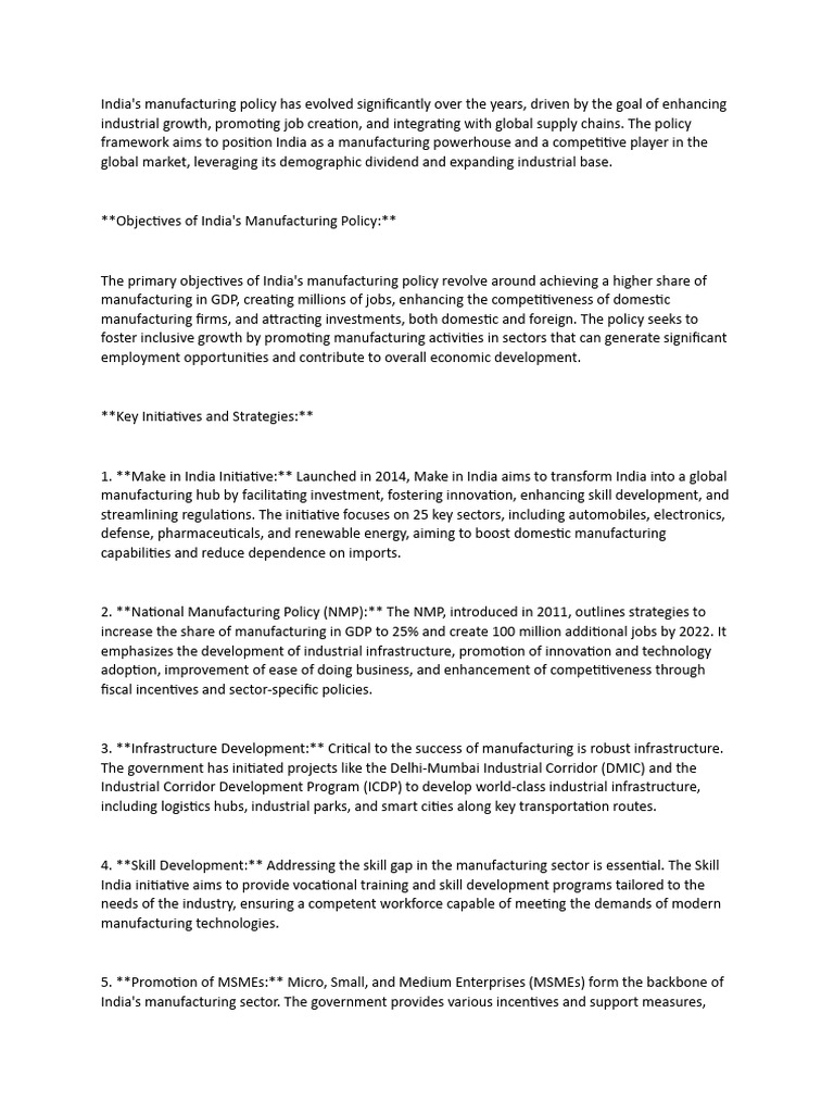 Manufacturing Policy | PDF | Infrastructure | Innovation