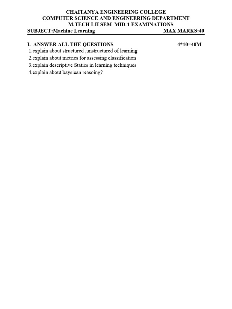 M.Tech Machine Learning Exam Questions | PDF | Teaching Methods & Materials | Technology ...