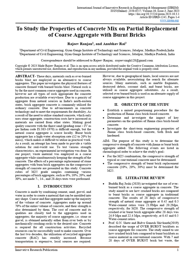Concrete Strength with Burnt Brick Aggregate | PDF | Concrete ...