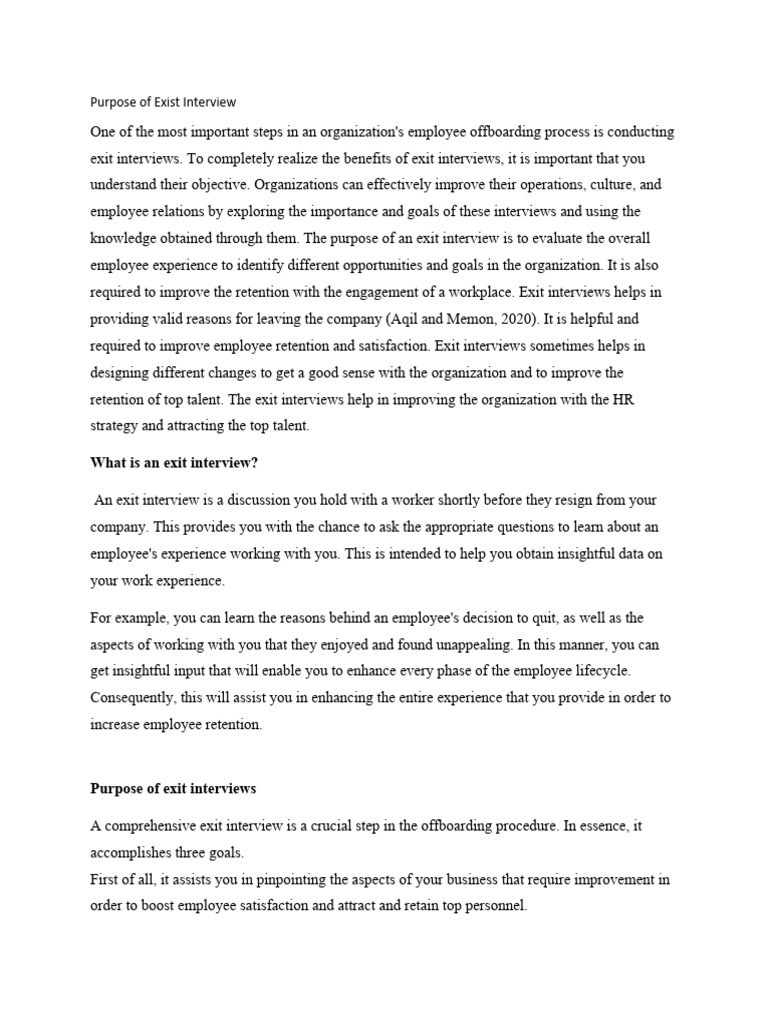 6 Purpose Of Exist Interview Pdf Employee Retention Employment
