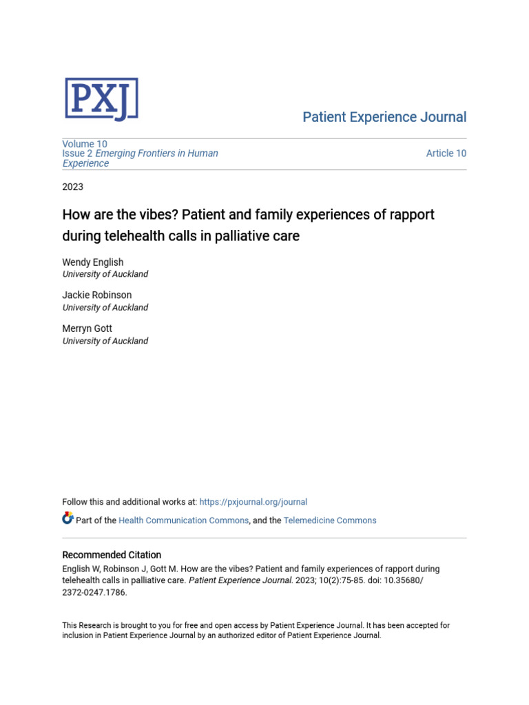 Patient and Family Experiences of Rapport During Telehealth | PDF ...