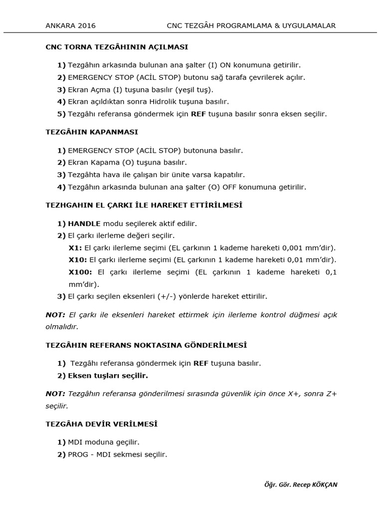 CNC Tezgâh Programlama & Uygulamalar | PDF