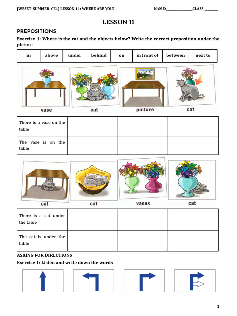 Prepositions and Directions Lesson | PDF | Language Arts & Discipline