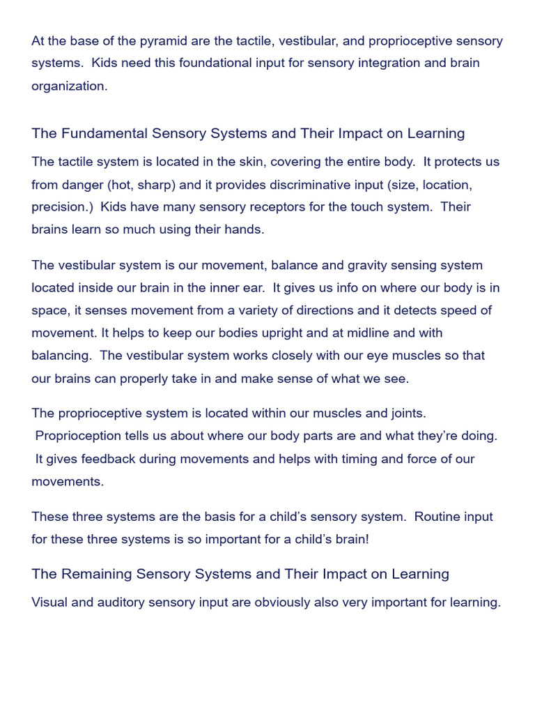 The Sensory Pyramid of Learning - Foundation for Development - 4 | PDF