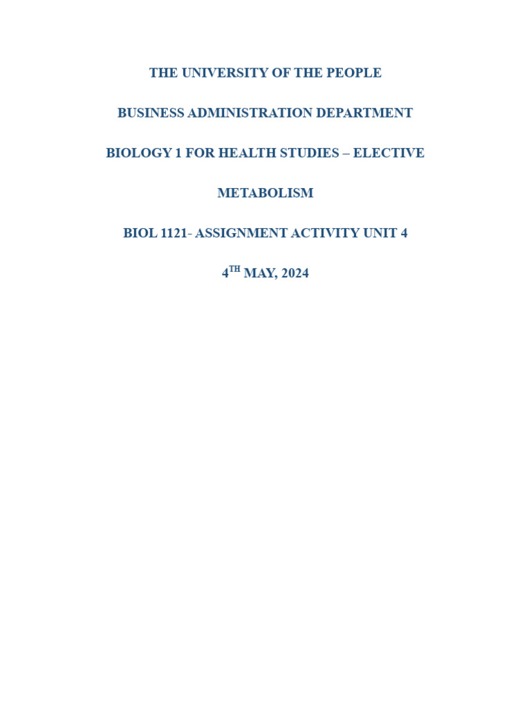 Biol 1121 Assignment Activity Unit 4 Pdf Adenosine Triphosphate Cellular Respiration