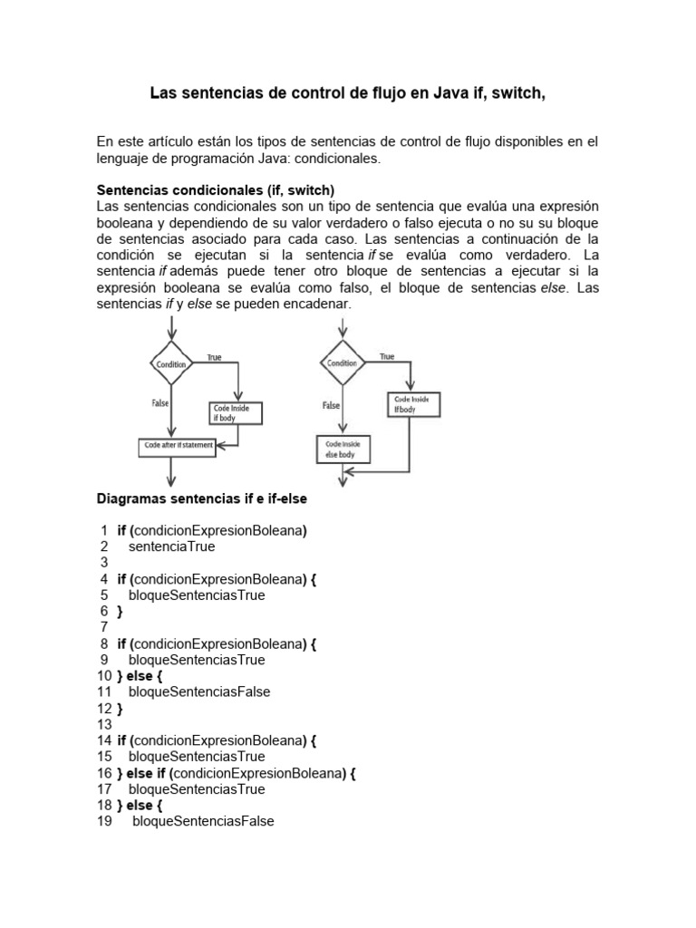 Las sentencias de control de flujo if y switch en java | PDF | Flujo de control | Java (lenguaje ...