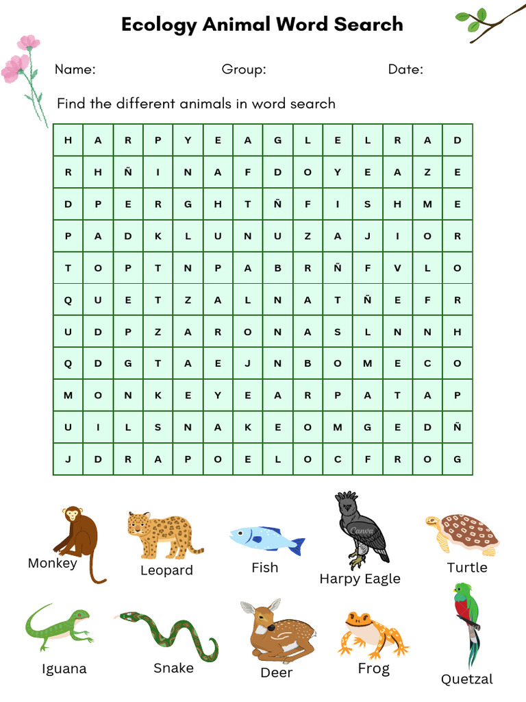 Ecology Animal Word Search | PDF | Zoology