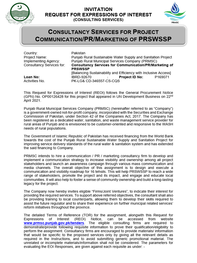 Expressions of Interest (EOI) For Communication | PDF | Consultant | Economies