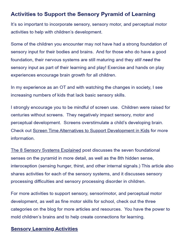 The Sensory Pyramid of Learning - Foundation for Development - 9 | PDF