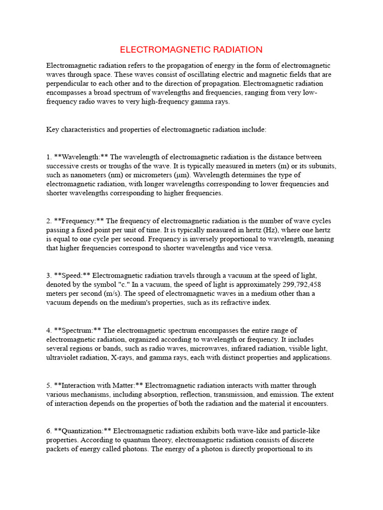 Electromagnetic Radiation Pdf Electromagnetic Radiation