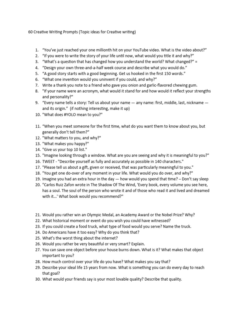 60 Creative Writing Prompts | PDF