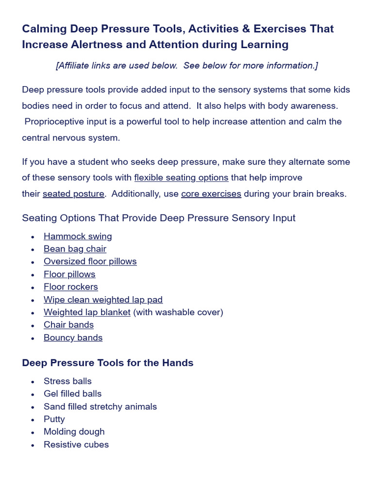 Sensory Deep Pressure Tools and Activities to Calm Kids - 3 | PDF