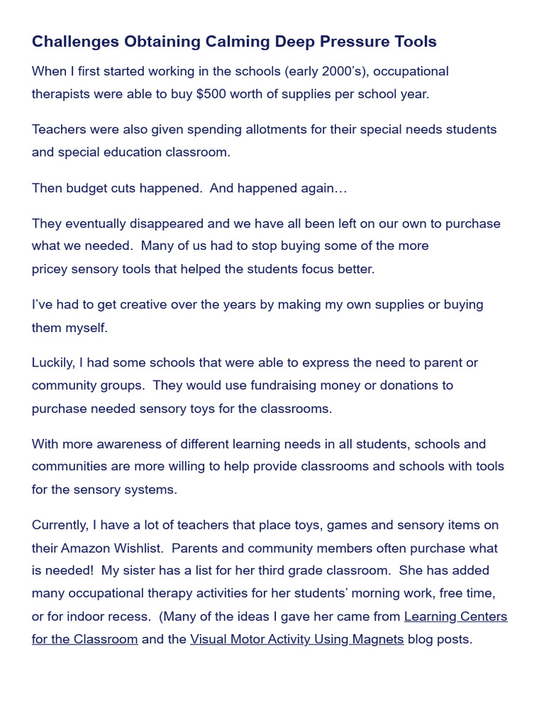 Sensory Deep Pressure Tools and Activities To Calm Kids - 5 | PDF ...