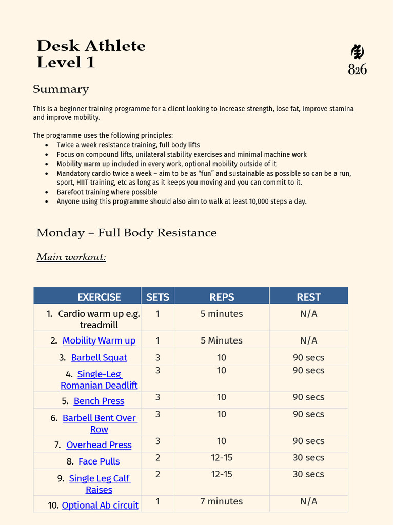 826 Desk Athlete Lvl 1 Programme Pdf High Intensity Interval
