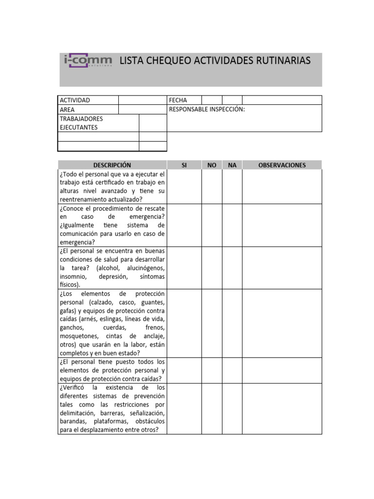 Listado Check List Actividades Rutinarias | PDF