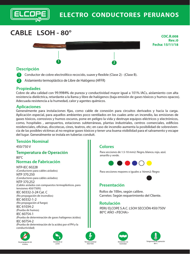 Lsoh - 80 CL2 | PDF | Conductor electrico | Cobre