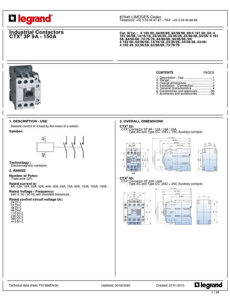 FICHA TECNICA Contactor | PDF | Alternating Current | Screw