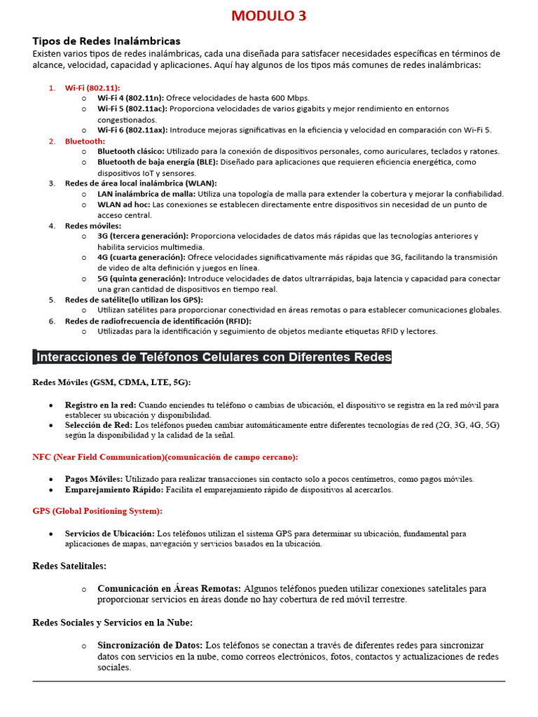 (Notas) MODULO 3-Tipos de Redes Inalambricas | PDF | Telefonía móvil | Wifi