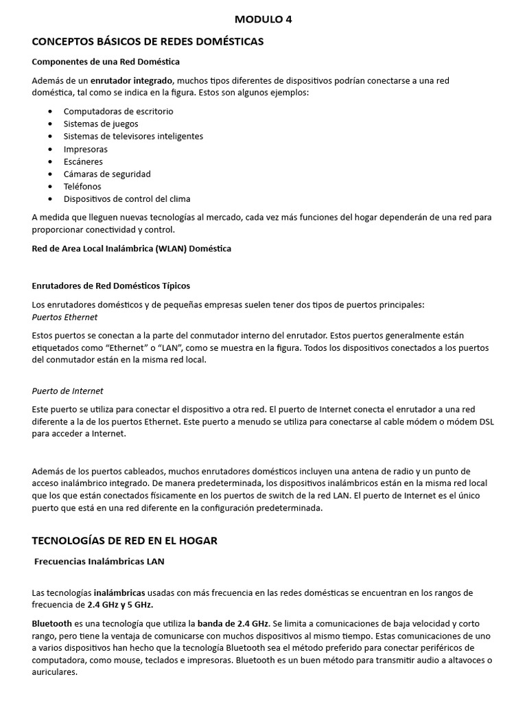 (Notas) MODULO 4-Redes Domesticas | PDF | Red de computadoras | Wifi