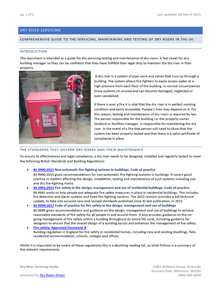 Dry Riser Servicing Guide | PDF | Fire Safety | Safety
