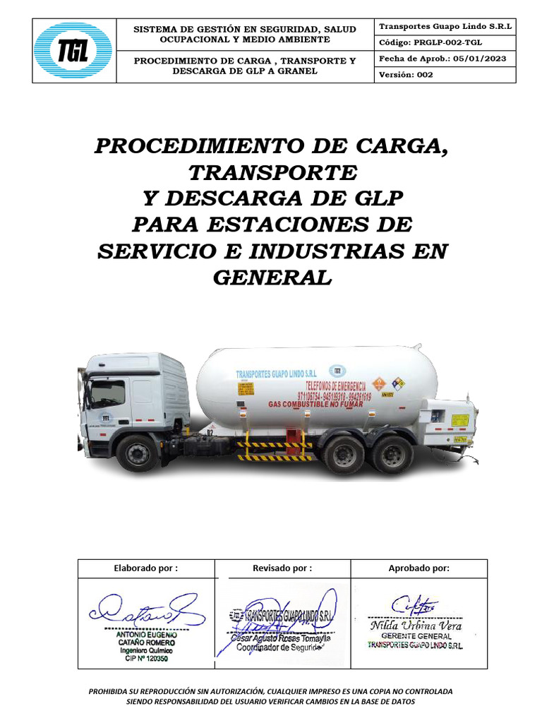 Procedimiento de Carga y Descarga de GLP | PDF | Gas de petróleo licuado | Camión