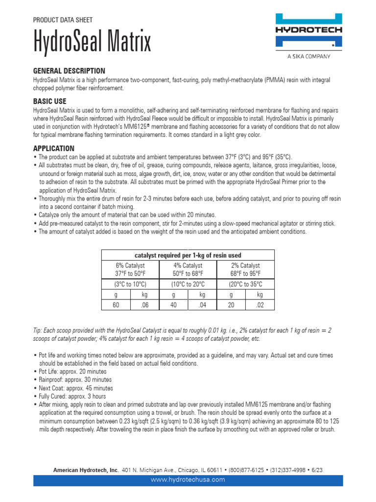 Pds Hydroseal Matrix 6 2023 | PDF | Poly(Methyl Methacrylate ...