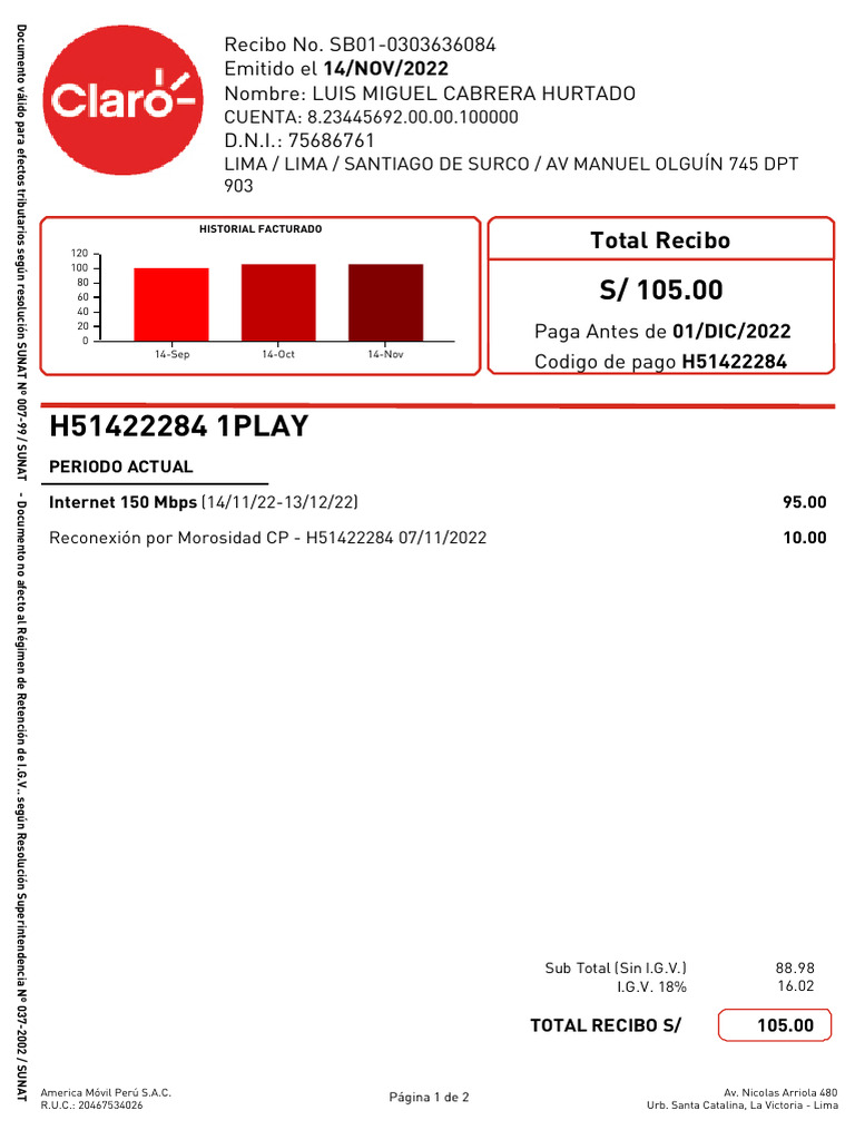 Recibo | PDF | Industrias de servicio | Telecomunicaciones