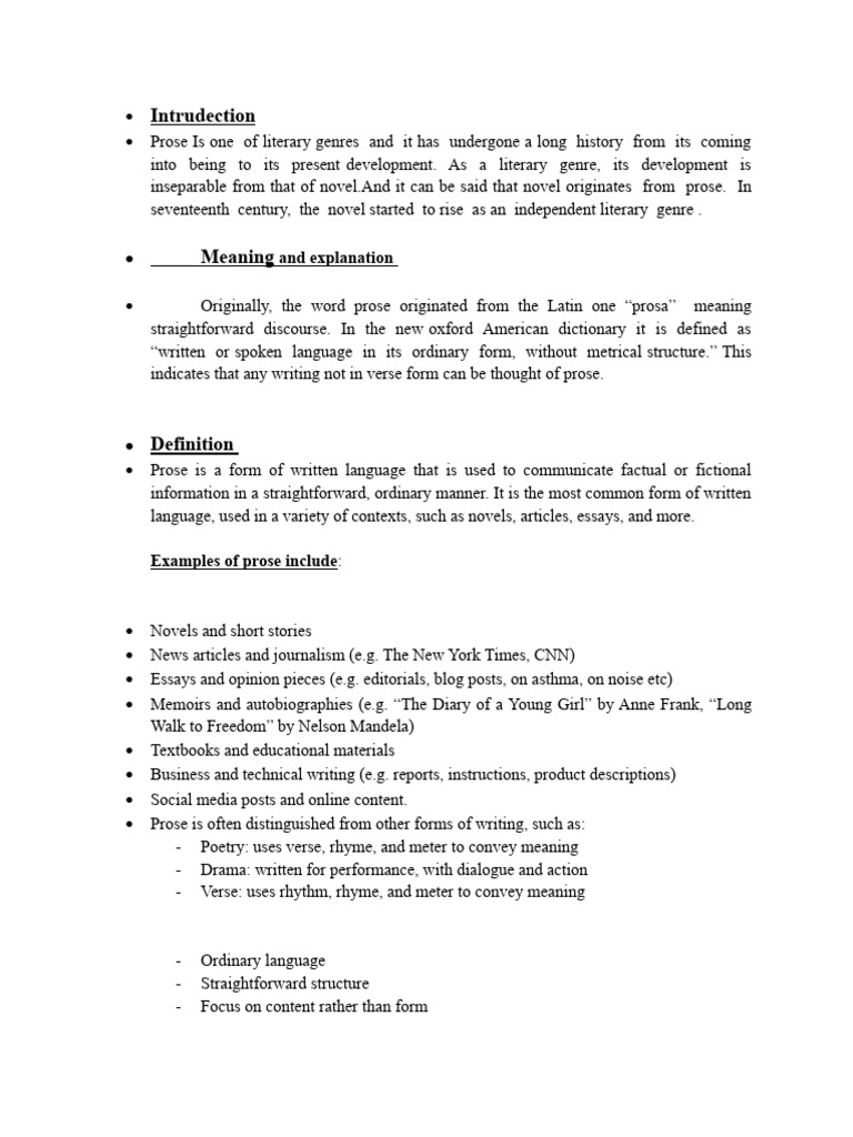 Prose and Fiction Notes | PDF | Non Fiction | Narrative