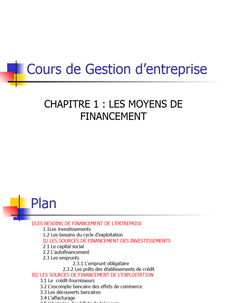 Cours CH 3 Moyens de Financement | PDF | Prêts | Investir