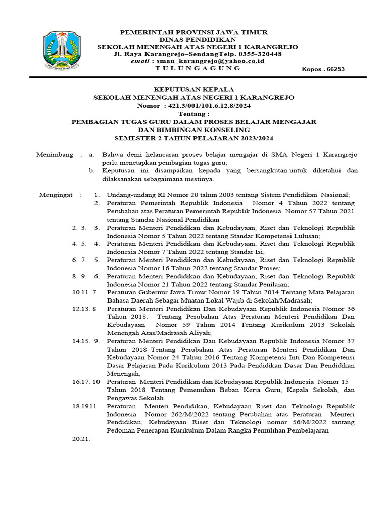 Tupoksi Guru 2024-2025-sm1 | PDF | Sains & Matematika