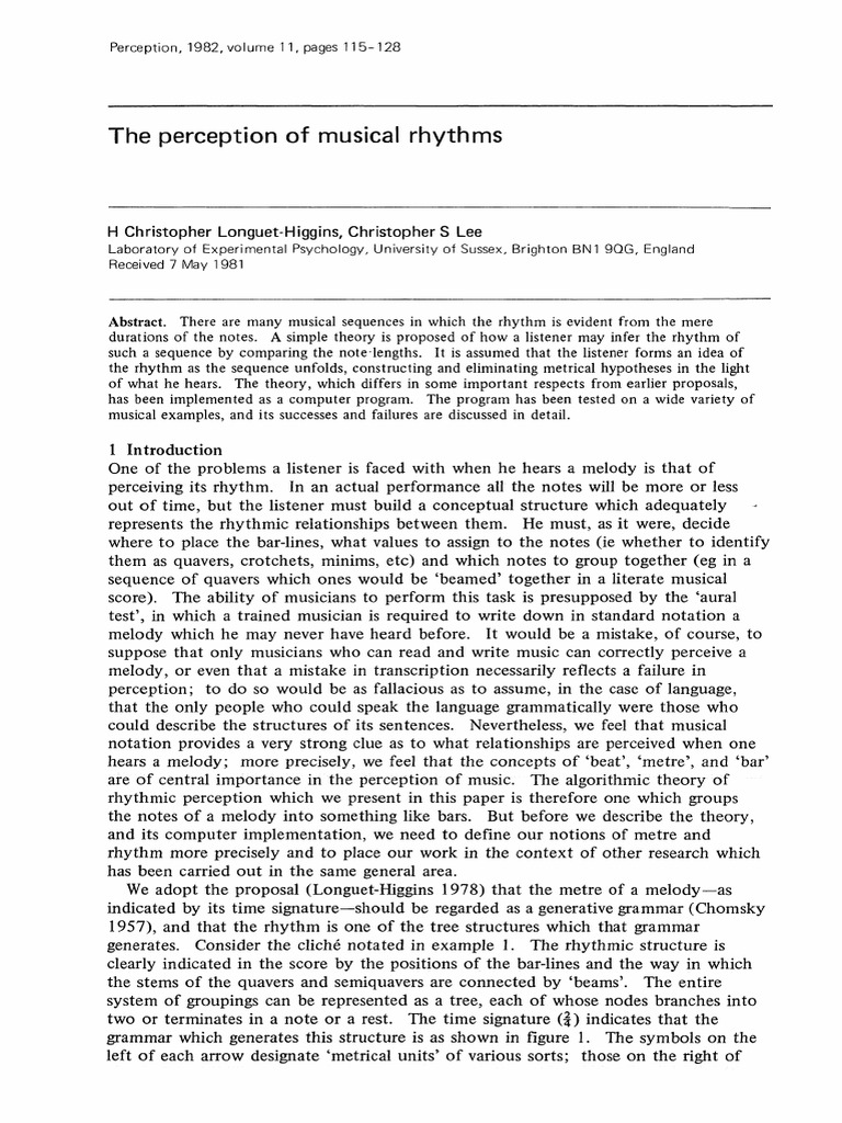 The Perception of Musical Rhythms | PDF | Rhythm | Music Theory