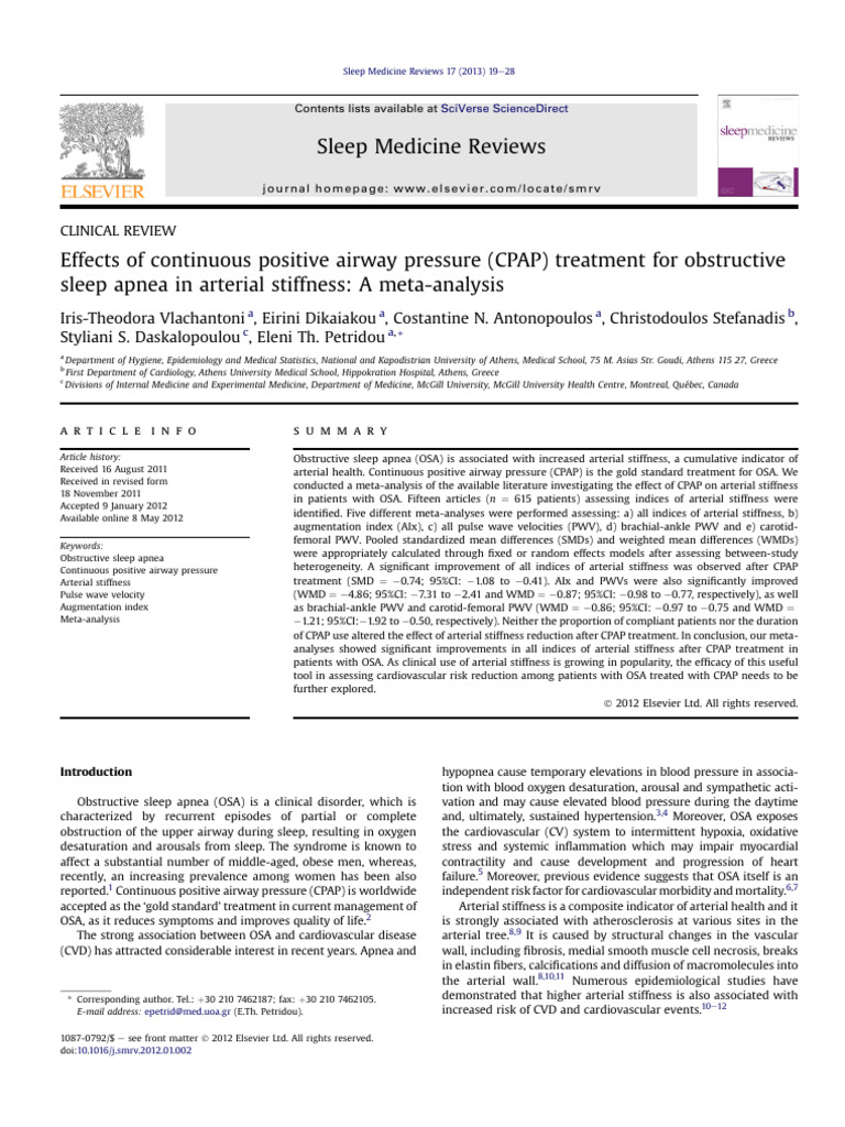 Effects of CPAP treatment for obstructive sleep apnea in arterial stiffness_ A meta-analysis ...