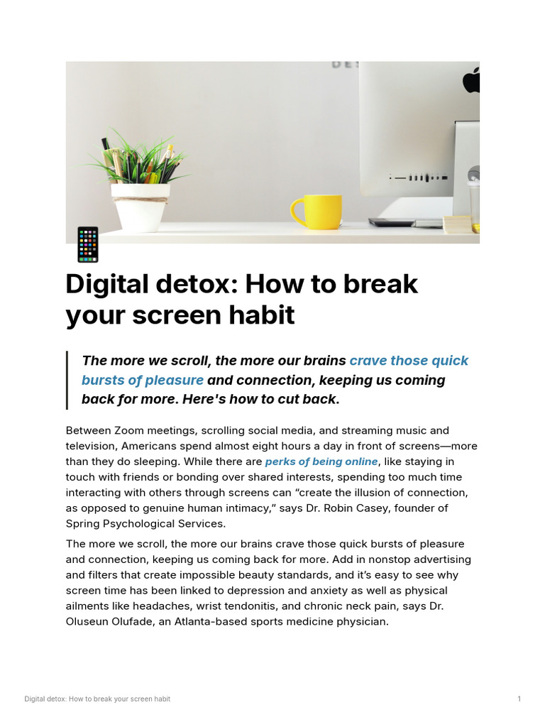 Digital Detox: Break Your Screen Habit | PDF