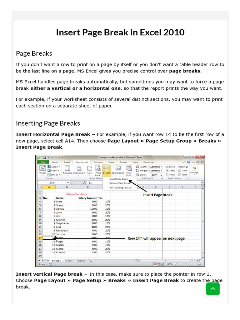 Insert Page Break in Excel 2010 | PDF