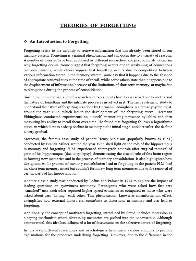 Theories of Forgetting | PDF | Memory | Recall (Memory)