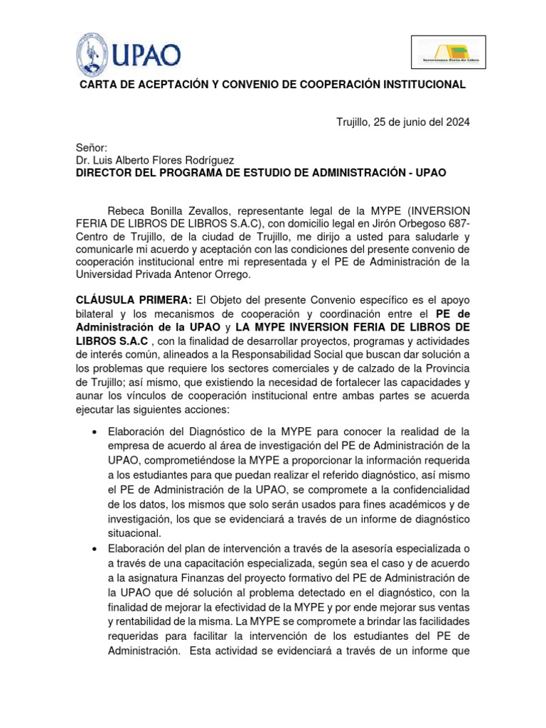 Carta de Aceptación Iversion Feria de Libros | PDF | Economias