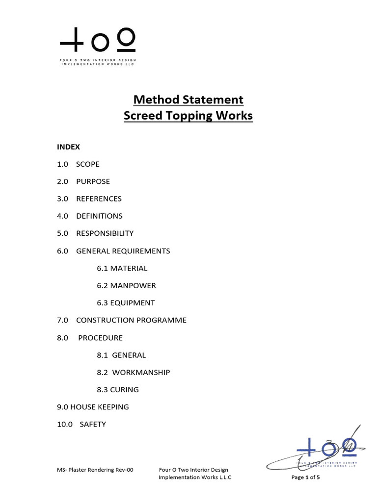 04-FOT-MS-Screed Topping Works - Rev.0 | PDF | Quality Assurance ...