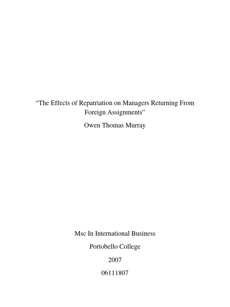 MA Murray - The Effects of Repatriation On Managers Returning From ...